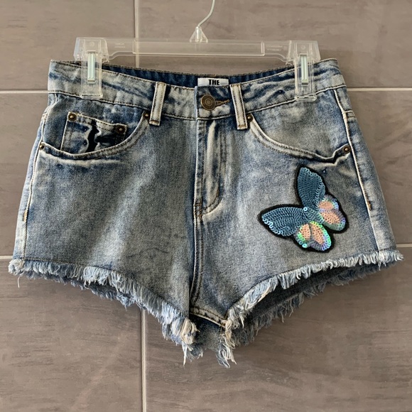 THE ROCK N REV | Shorts | Ana Corrine Butterfly Embroidered Denim ...